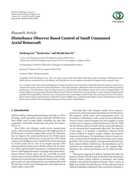 Pdf Disturbance Observer Based Control Of Small Unmanned Aerial