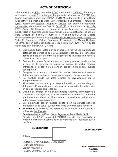 Acta De Detencion Pdf Gobierno Justicia