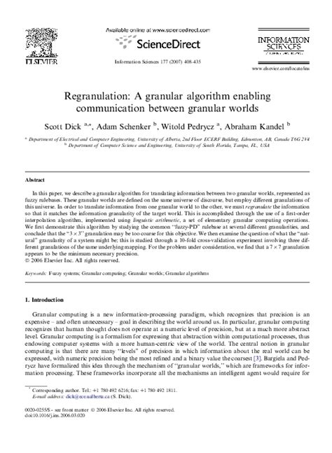 Pdf Regranulation A Granular Algorithm Enabling Communication Between Granular Worlds Scott