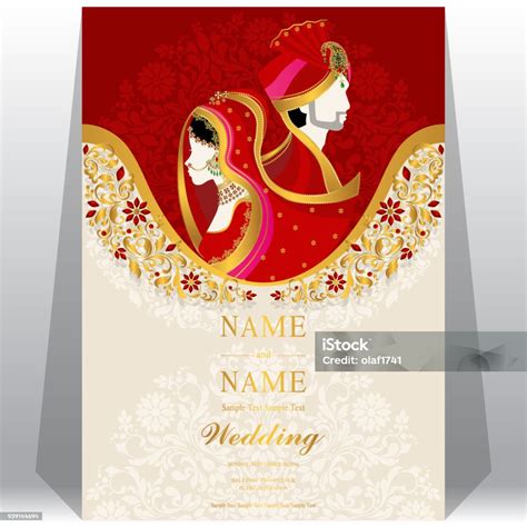 인도 남자와 종이에 전통적인 옷 여자 결혼식 초대 카드 템플릿 배경 색상 결정체에 대한 스톡 벡터 아트 및 기타 이미지 결정체 결혼 의식 결혼식 Istock
