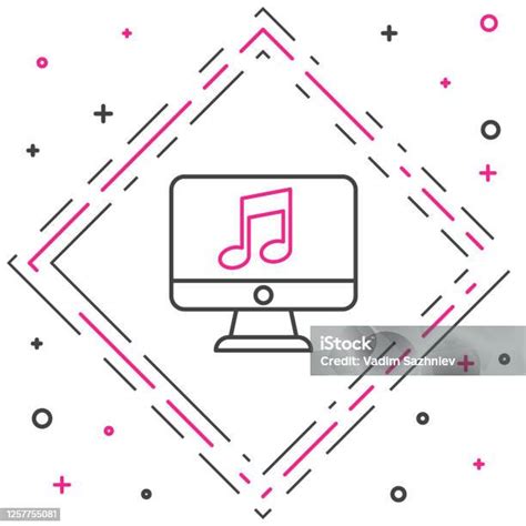 흰색 배경에 격리 된 화면 아이콘에 음악 노트 기호와 라인 컴퓨터 다채로운 개요 개념 벡터 일러스트레이션 개념에 대한 스톡 벡터 아트 및 기타 이미지 Istock