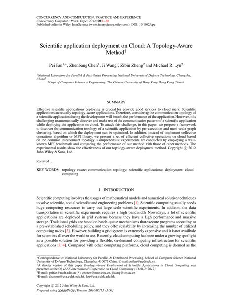 Pdf Topology Aware Deployment Of Scientific Applications In Cloud Computing
