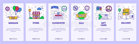Mobile App Onboarding Screens Shopping Store Building Sales And Promotion Menu Vector Banner