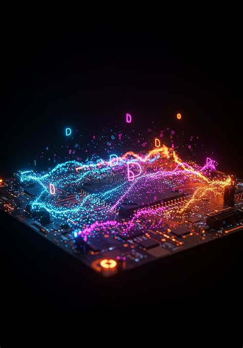 Abstract Glowing Circuit Board With Neon Lines And Particles Stock Illustration Illustration