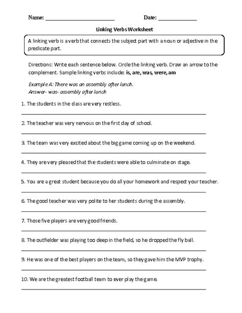 Verbs Worksheets Linking Verbs Worksheets