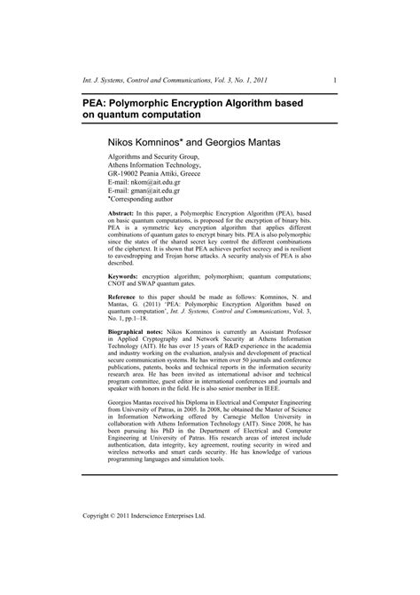 Pdf Pea Polymorphic Encryption Algorithm Based On Quantum Computation