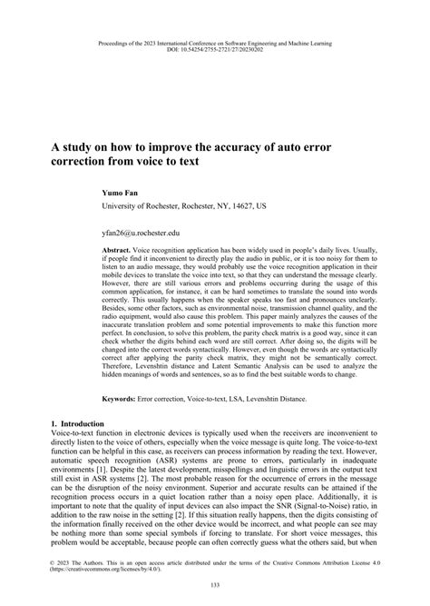 PDF A Study On How To Improve The Accuracy Of Auto Error Correction From Voice To Text