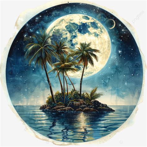 야자수와 달이 있는 열대 섬 그림 열대 섬 야자수 달 Png 일러스트 및 이미지 에 대한 무료 다운로드 Pngtree