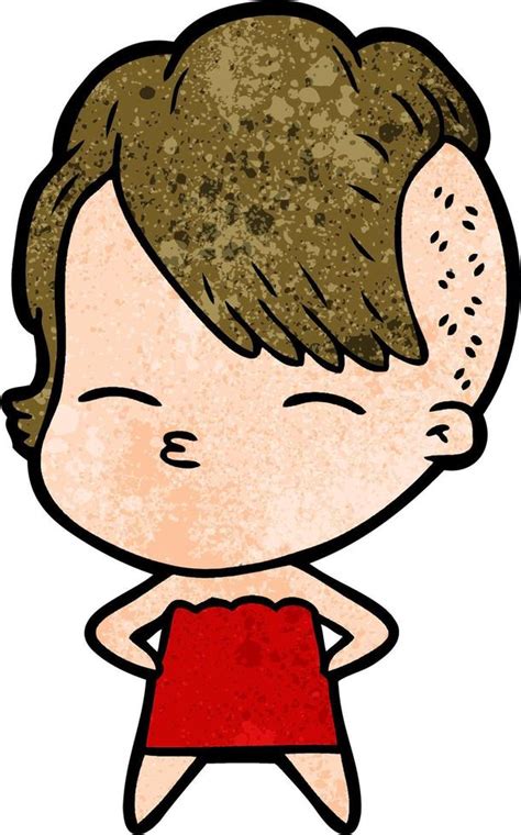 Retro Grunge Texture Cartoon Girl Squinting 13789176 Vector Art At Vecteezy