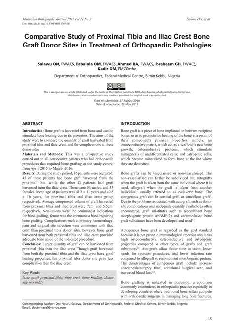 Pdf Comparative Study Of Proximal Tibia And Iliac Crest Bone Graft