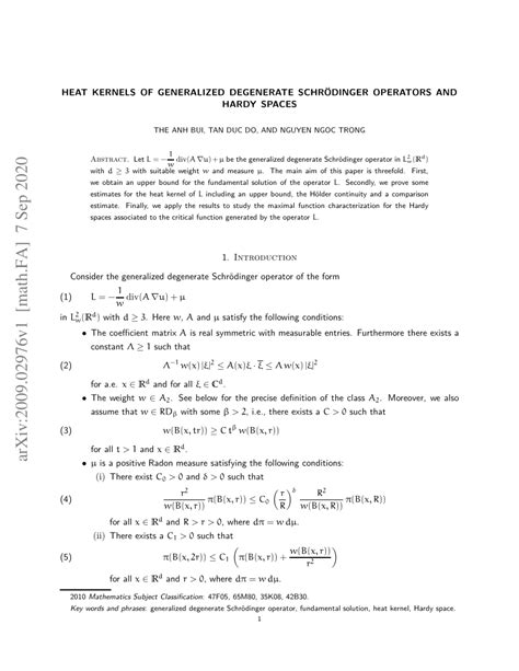 Pdf Heat Kernels Of Generalized Degenerate Schrodinger Operators And Hardy Spaces