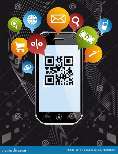Ga Sociaal Via Smartphone Qr Codeer App Op Zwarte Vector Illustratie