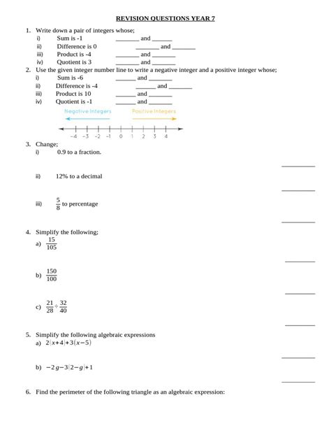 Revision Questions Year 7 Pdf Area Numbers