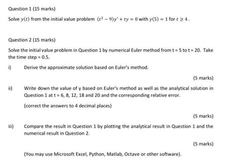 Solved Question 1 15 Marks Solve Yt From The Initial