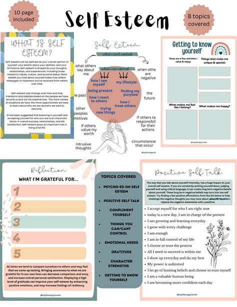 Self Esteem Therapy Worksheets Coping Skills Printable Etsy