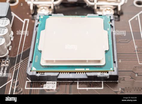 Central Processing Unit Cpu Chip Installed On Motherboard Socket