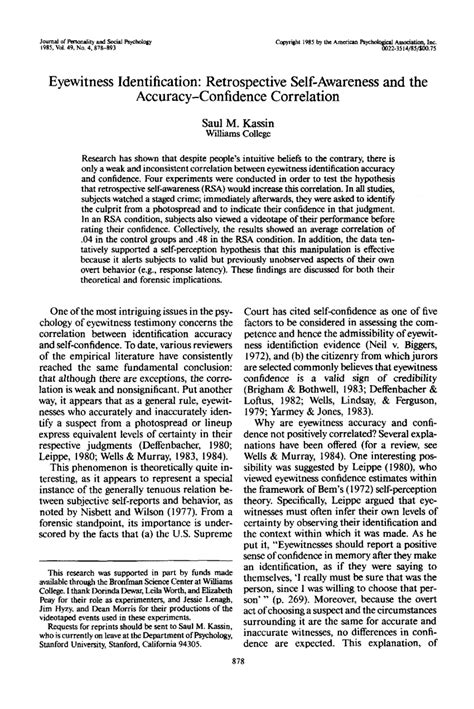 Pdf Eyewitness Identification Retrospective Self Awareness And The Accuracy Confidence