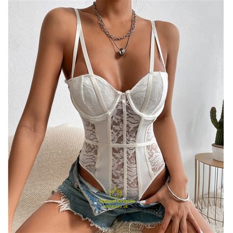 Blue Floral Lace Teddy Bodysuit Lingerie Vampal Dresses