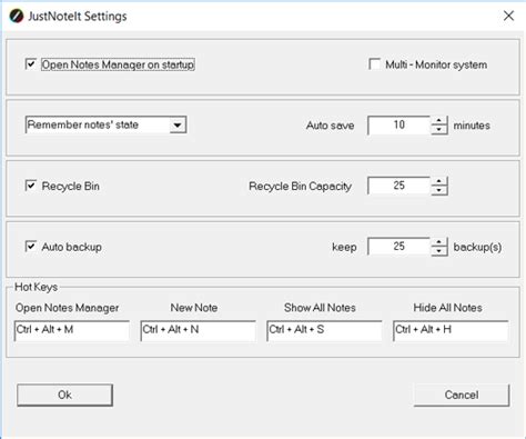Sticky Notes Settings