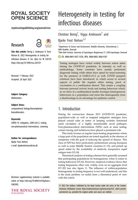 Pdf Heterogeneity In Testing For Infectious Diseases