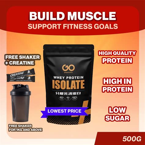 Free Shaker Creatine Gopower Isolate Protein Powder 500g Easy To Digest Build Muscle