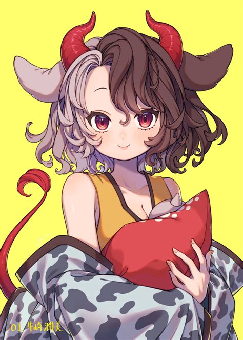 Safebooru 1girl Animal Ears Animal Print Black Hair Cow Ears Cow Girl