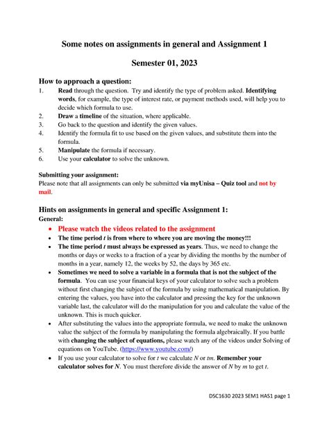 Hints On Assignments In General And Specific Assignment 1 Sem 1 2023