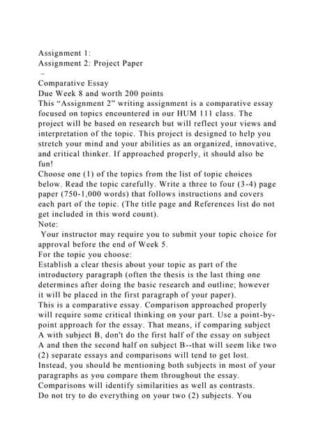 Assignment 1assignment 2 Project Paper Comparative Essaydocx