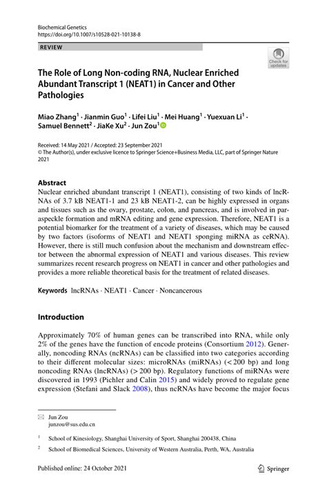Pdf The Role Of Long Non Coding Rna Nuclear Enriched Abundant