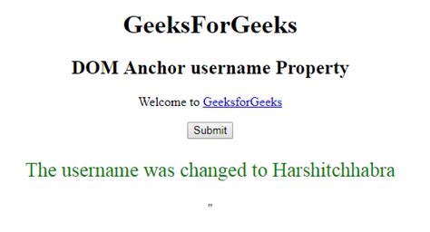 HTML DOM Anchor Username Property GeeksforGeeks