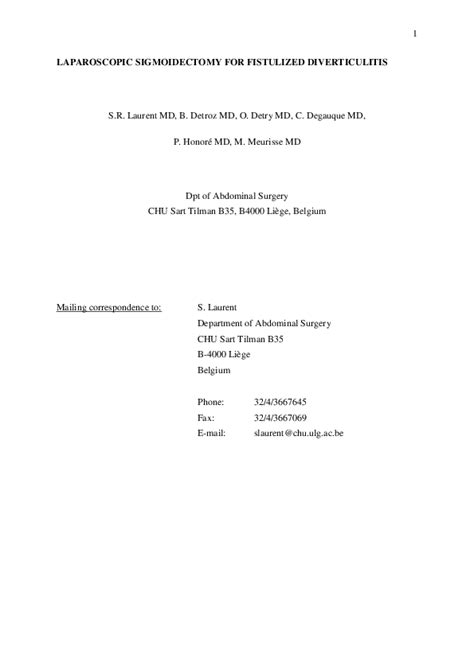 Pdf Laparoscopic Sigmoidectomy For Fistulized Diverticulitis