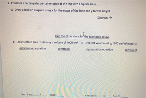 Solved Consider A Rectangular Container Open At The Top Chegg