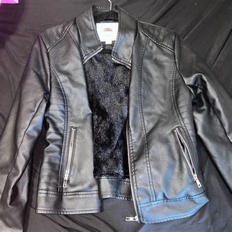 Faux Fur Lined Leather Jacket Depop