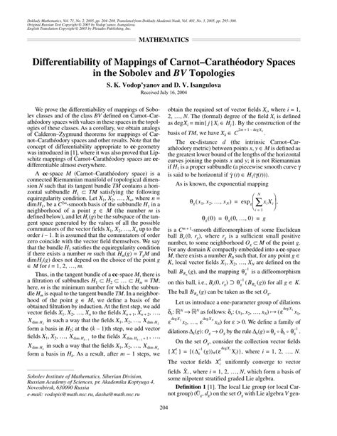 Pdf Differentiability Of Mappings Of Carnotcarathéodory Spaces In