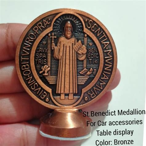 St Benedict Medal With Stand For Car Accessories Table Display Pouch