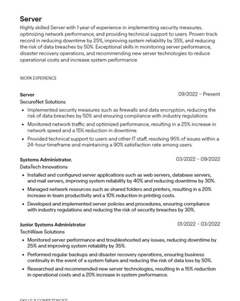 Server Resume Examples With Free Templates