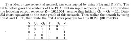 solved 1 a mealy type sequential network was constructed by using pla