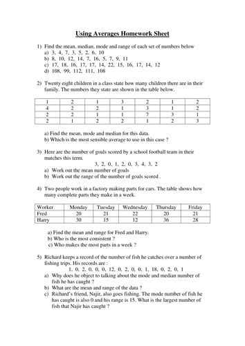 Averages Inc From A Frequency Table Teaching Resources