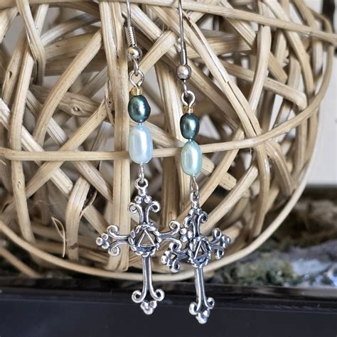 Aa Earrings Alcoholics Anonymous Symbol On A Lovely Cross Etsy
