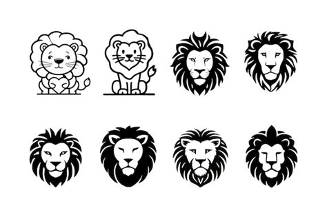 사자 로고 실루 컬렉션 세트 프리미엄 벡터