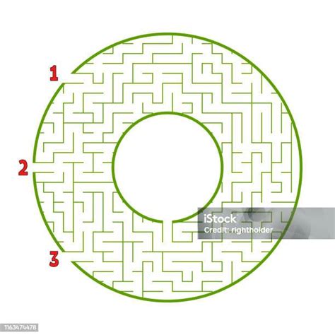 색상 둥근 미로 세 가지 방법으로 아이들을위한 게임 아이들을위한 퍼즐 미로 수수께끼 흰색 배경에 격리된 플랫 벡터 그림입니다 이미지에 대한 장소와 함께 3가지 개체에 대한