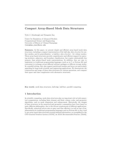 Compact Array Based Mesh Data Structures