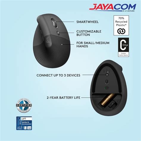 Logitech Lift Vertical Ergonomic Wireless Mouse Graphite White Rose