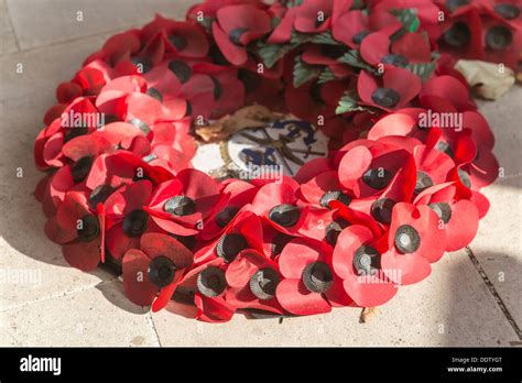 Wreath Of Traditional Red Remembrance Day Poppies At The Commonwealth