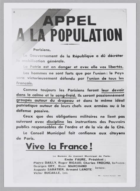 Affiche Du Bureau Du Conseil Municipal De Paris Appel à La Population