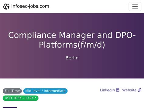 Hiring Compliance Manager And Dpo Platformsfmd In Berlin Rtechjobs