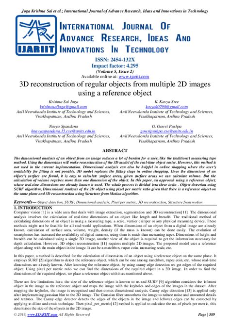 Pdf 3d Reconstruction Of Regular Objects From Multiple 2d Images Using A Reference Object