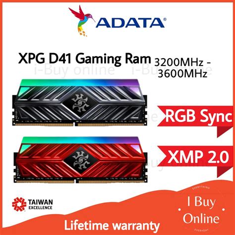ADATA XPG GAMING RAM SPECTRIX D41 RGB DDR4 3000 3200 3600 Grey RED 8GB 16GB Shopee