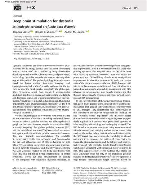 Pdf Deep Brain Stimulation For Dystonia