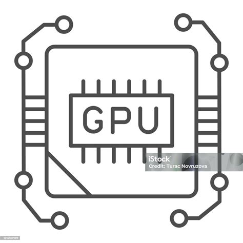회로 및 비디오 칩 가는 선 아이콘 그래픽 프로세서 코어 하드웨어 단위 기호 흰색 배경에 윤곽 스타일 그림 모바일 개념 웹 디자인에 벤치마킹 기호 벡터 그래픽 Cpu에 대한